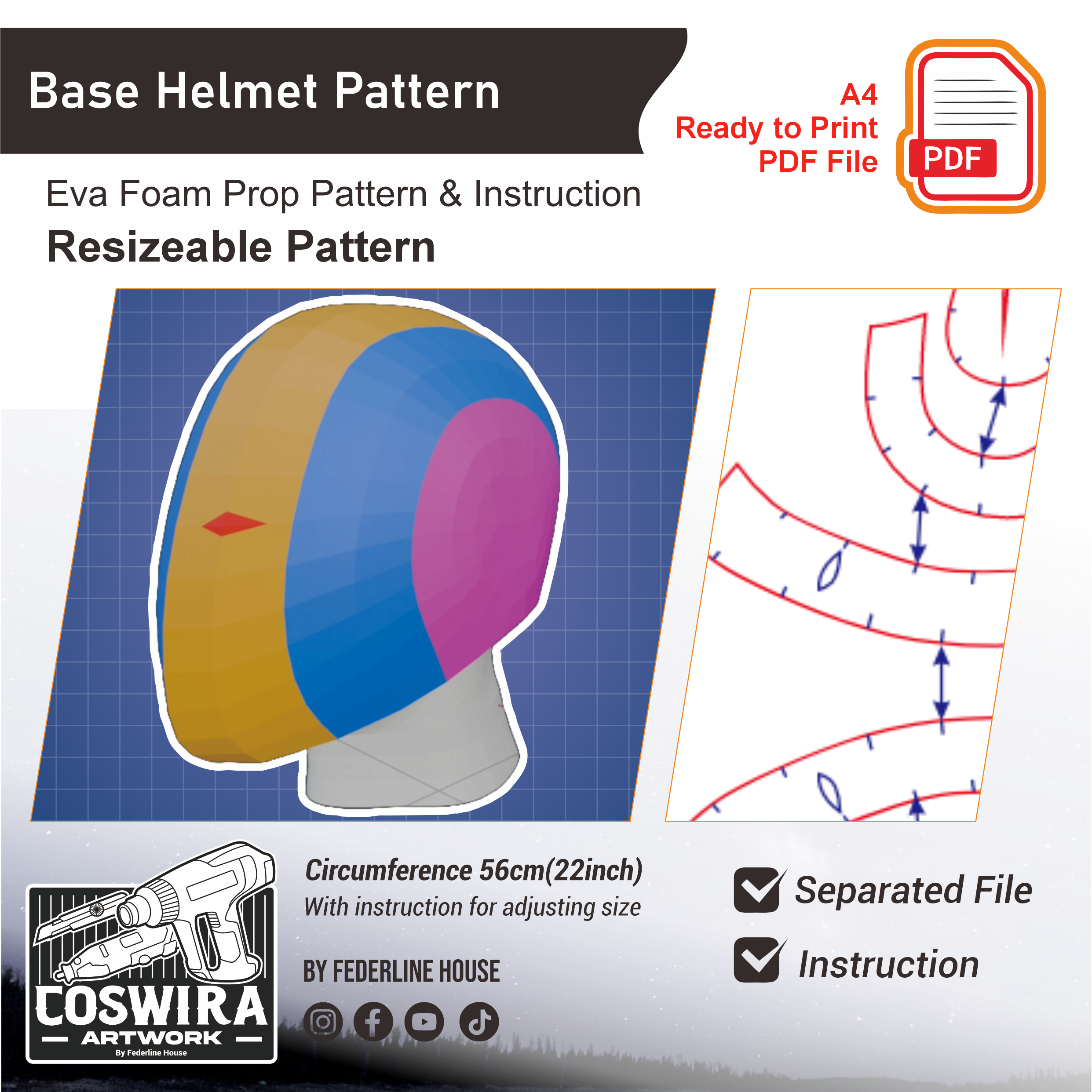 Full Face Eva Foam Base Helmet Prop Pattern PDF Template Blueprint ...