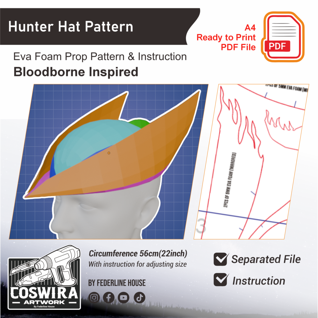 Prop Pattern : Hunter Hat (Bloodborne Inspired) Blueprint Template Digital Download | PDF File ...
